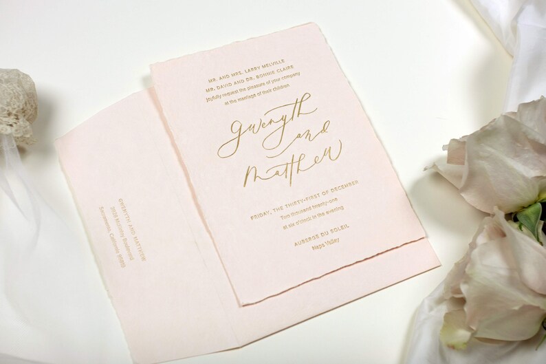 Gwenyth Letterpress Wedding Invitation Sample - Blush Handmade Paper ...