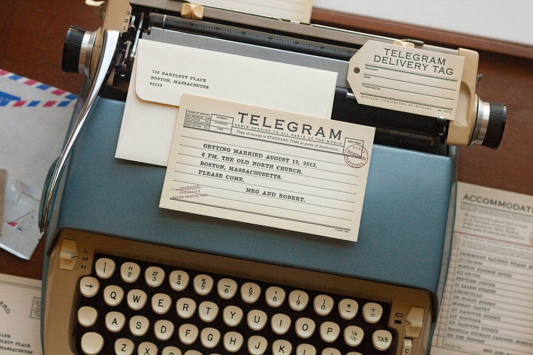 Telegram Letterpress Wedding Invitation Sample - Cream Machine-made ...