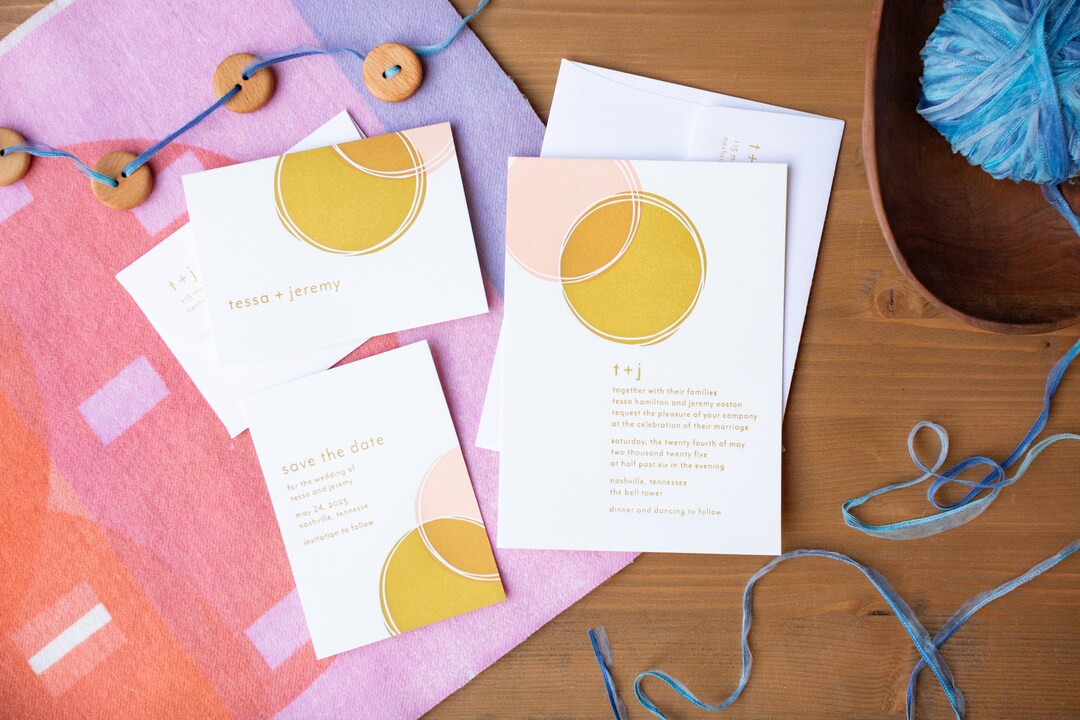 Tessa Letterpress Wedding Invitation Sample - Oblation - Etsy