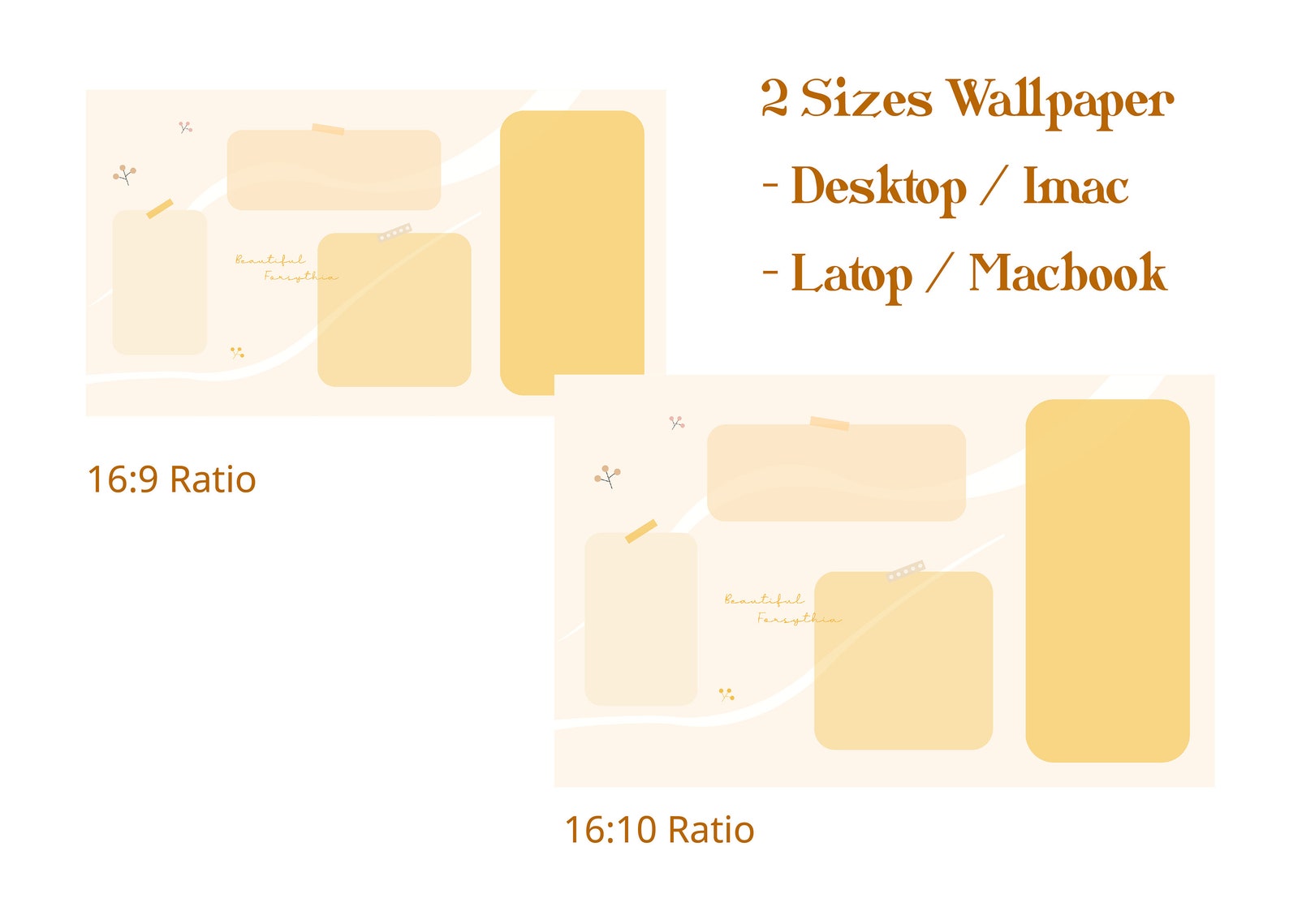 Yellow Floral Desktop Wallpaper 2 Designs Neutral Desktop | Etsy
