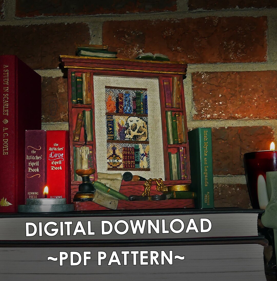A Little Reference Library ~PDF Cross-stitch Pattern~ Spooky Bookshelf ...