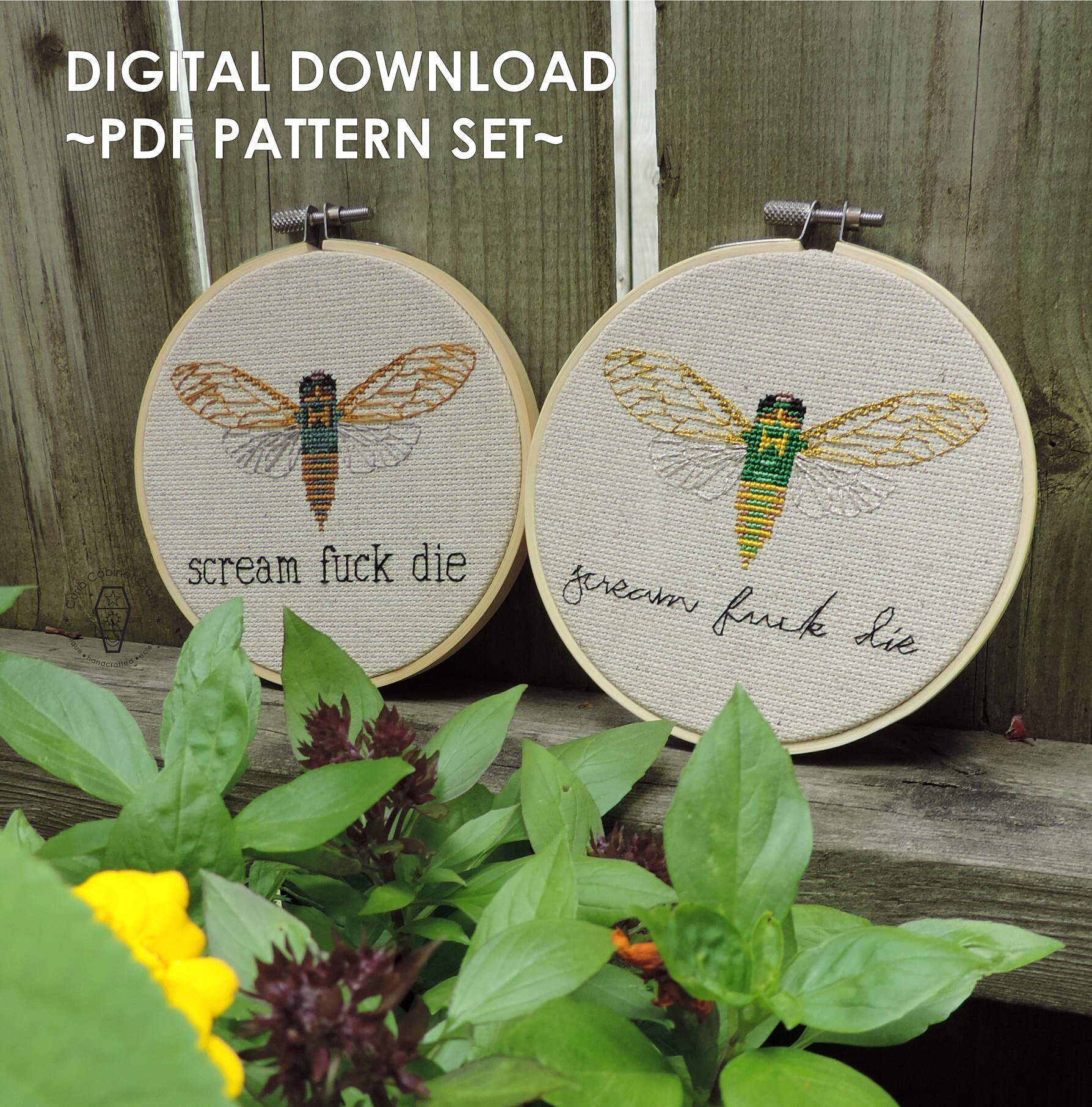 Scream Fuck Die Cicada Set Pdf Cross Stitch Pattern Set Summer 2021
