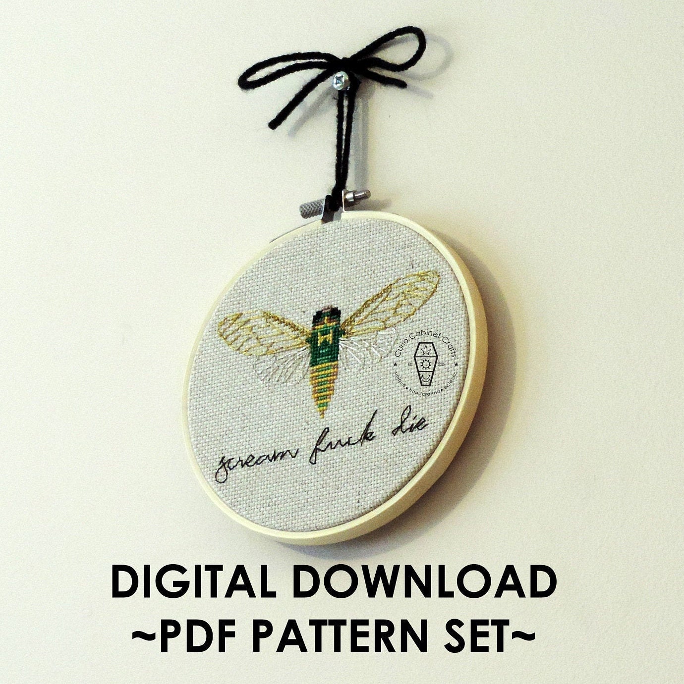 Scream Fuck Die Cicada Set Pdf Cross Stitch Pattern Set Etsy