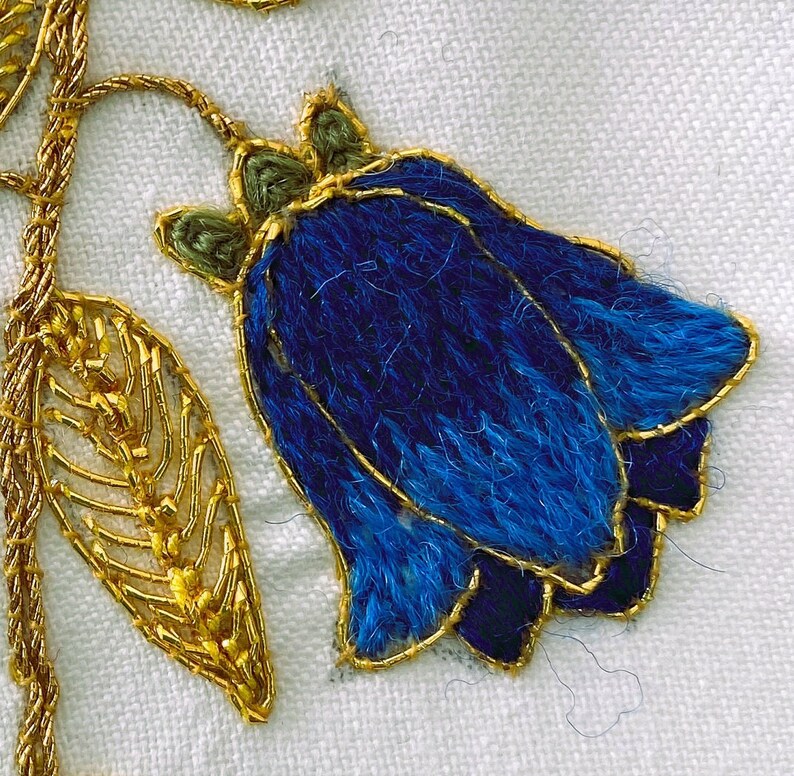 Embroidery Kit Goldwork and Crewelwork Blue Bell Flower - Etsy
