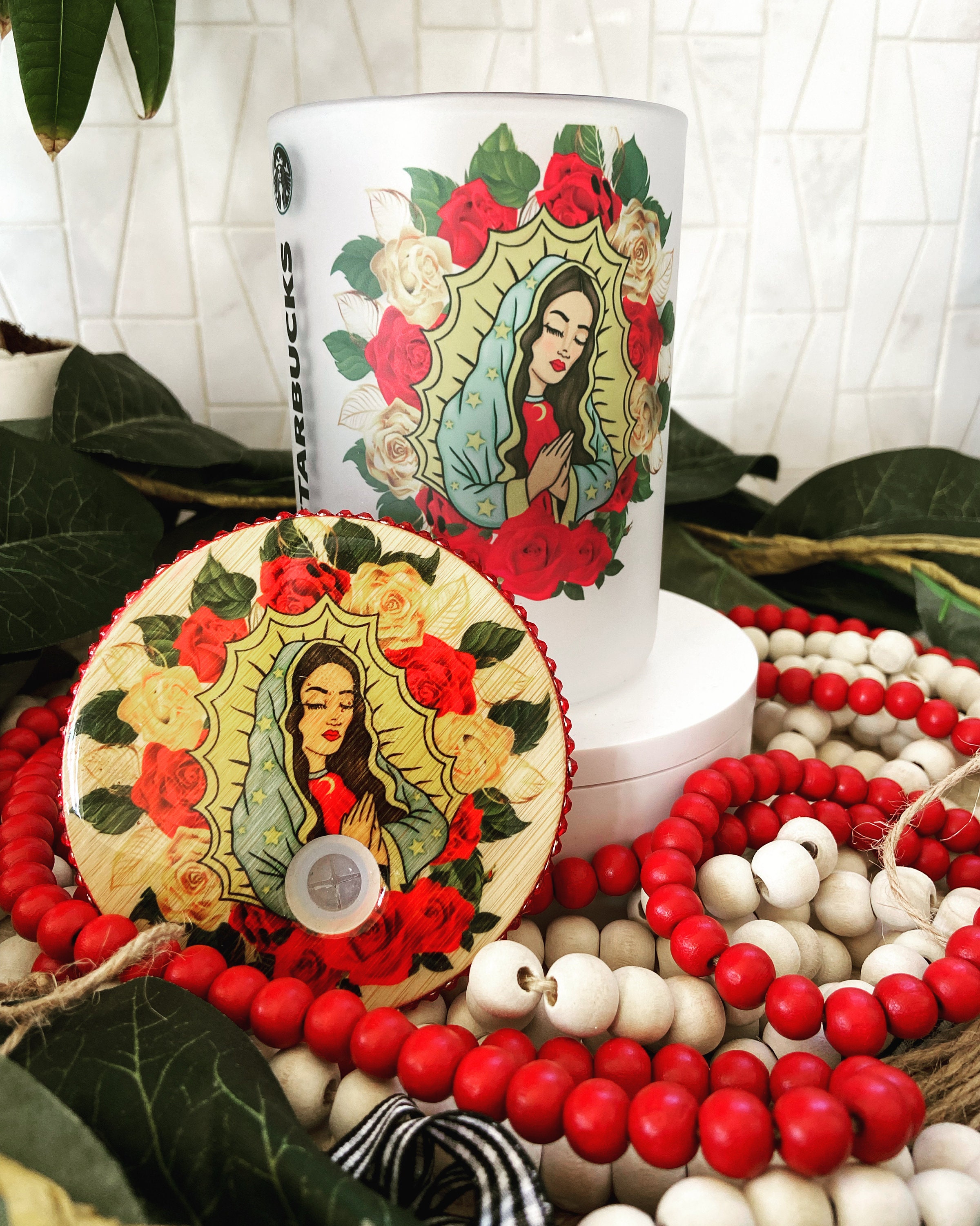 Beautiful Virgin Mary Glass Cups / La Virgencita/ Virgen De Guadalupe ...