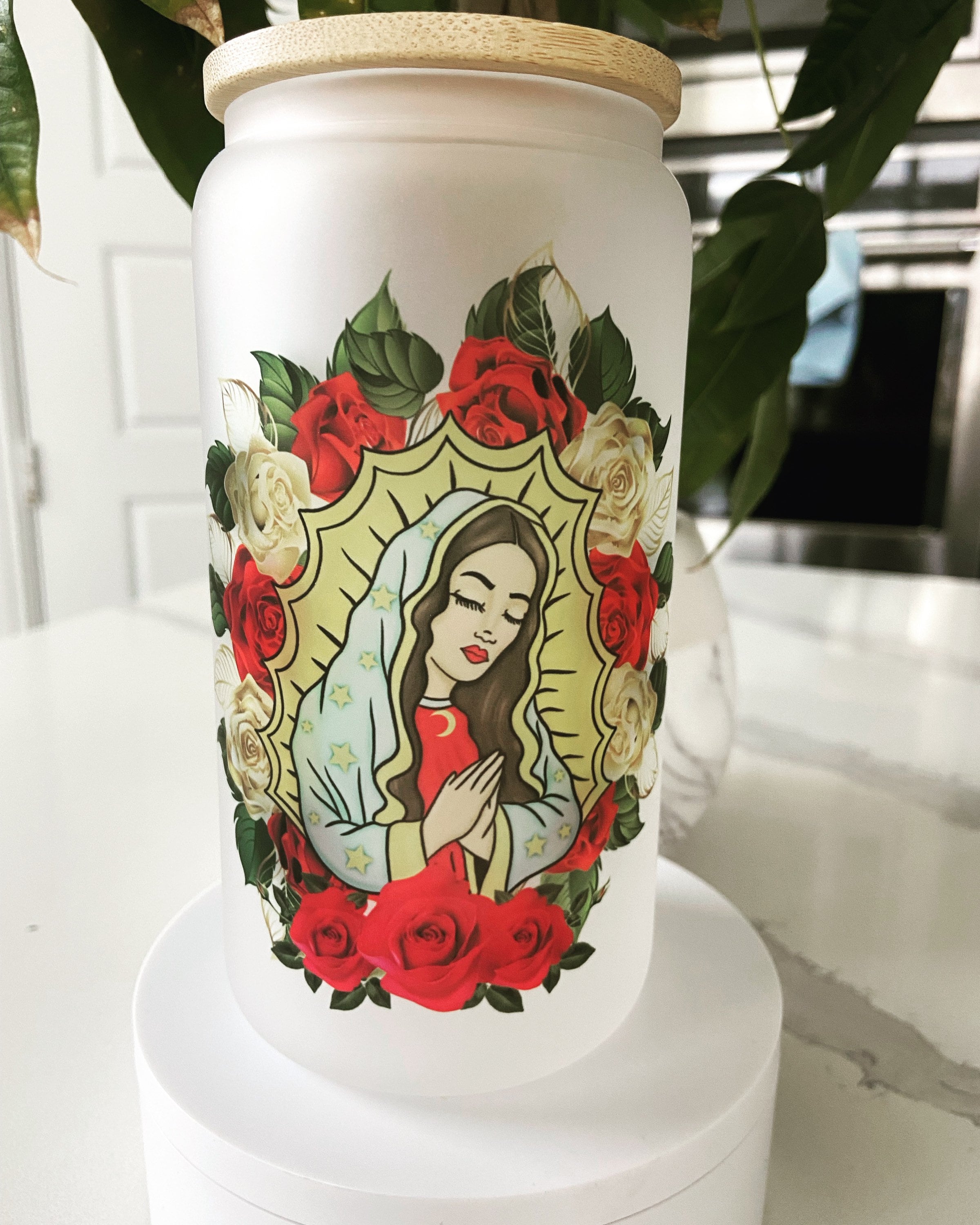 Beautiful Virgin Mary Glass Cups / La Virgencita/ Virgen De Guadalupe ...