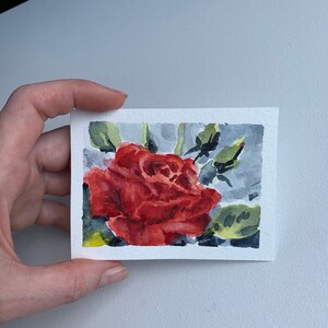 Red Rose Painting Small Watercolor Artwork ACEO Floral Art 2.5 by 3.5 ...