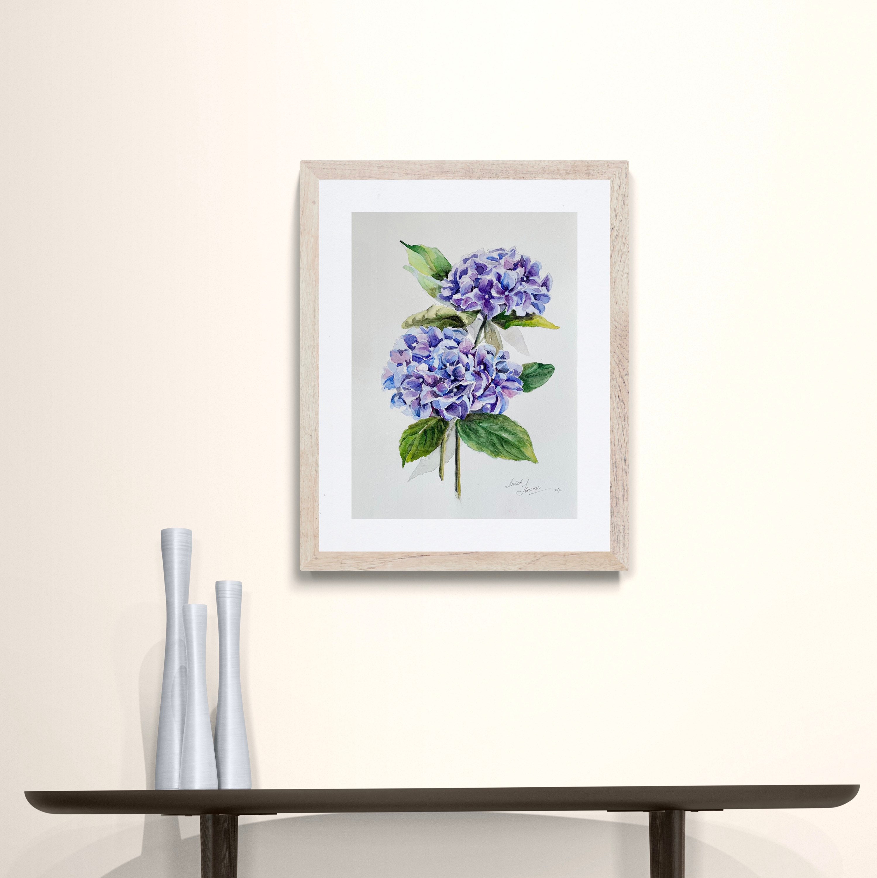 Hydrangea Watercolor Painting Blue Hydrangeas Art Floral - Etsy