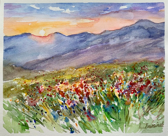 Wildflowers Scenery Painting Colorado Mountain Art Watercolor - Etsy
