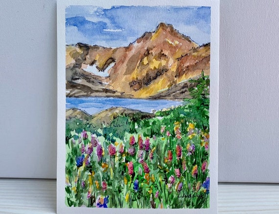 Colorado watercolor landscape painting Wildflowers original | Etsy