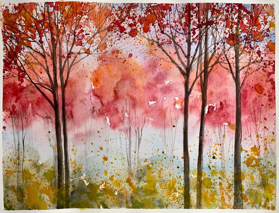 Trees Watercolor Painting Fall Foliage Wall Art Aspen Original - Etsy