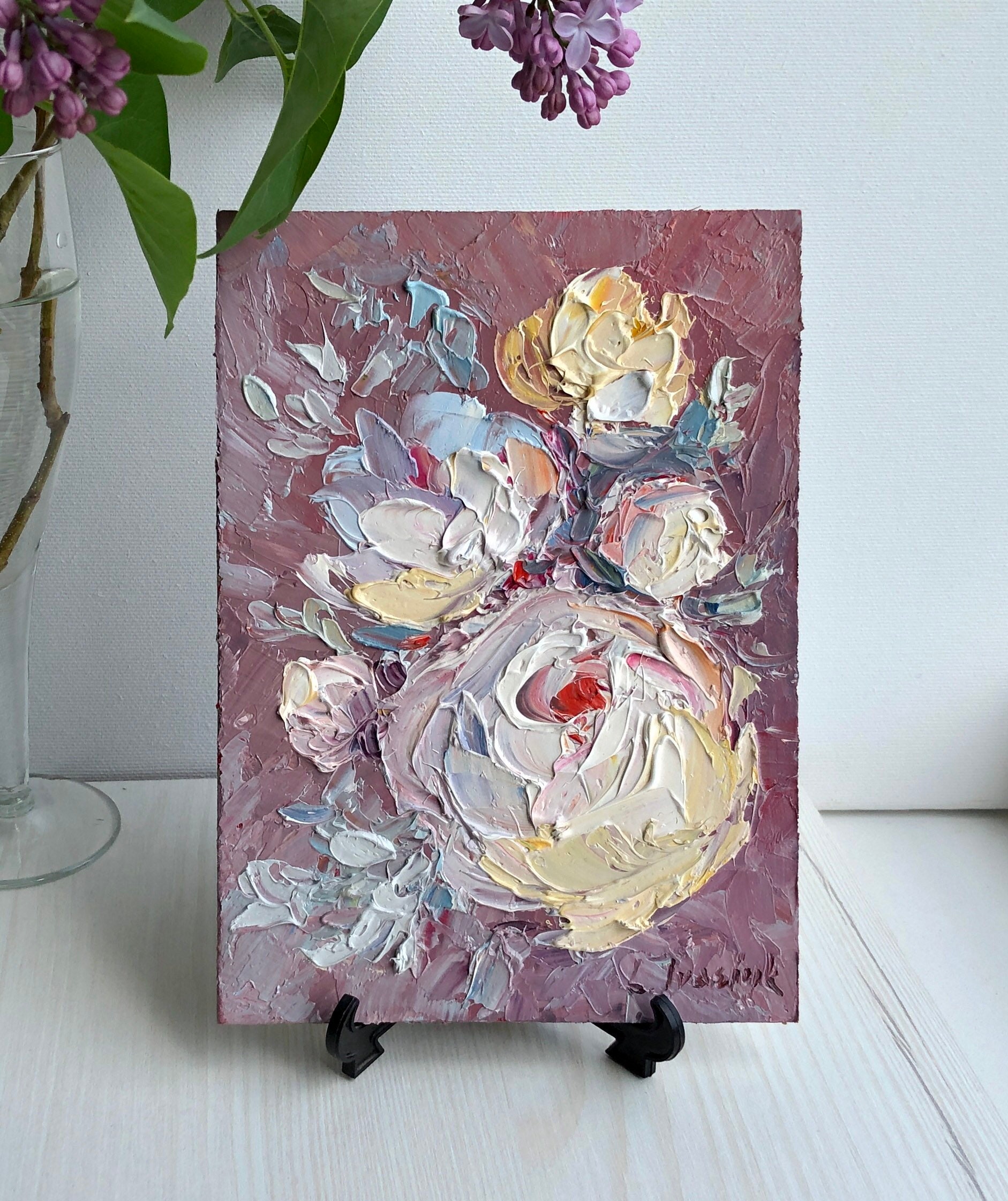 Oil Art & Collectibles Peonies Oil Painting Original Flower Impasto ...