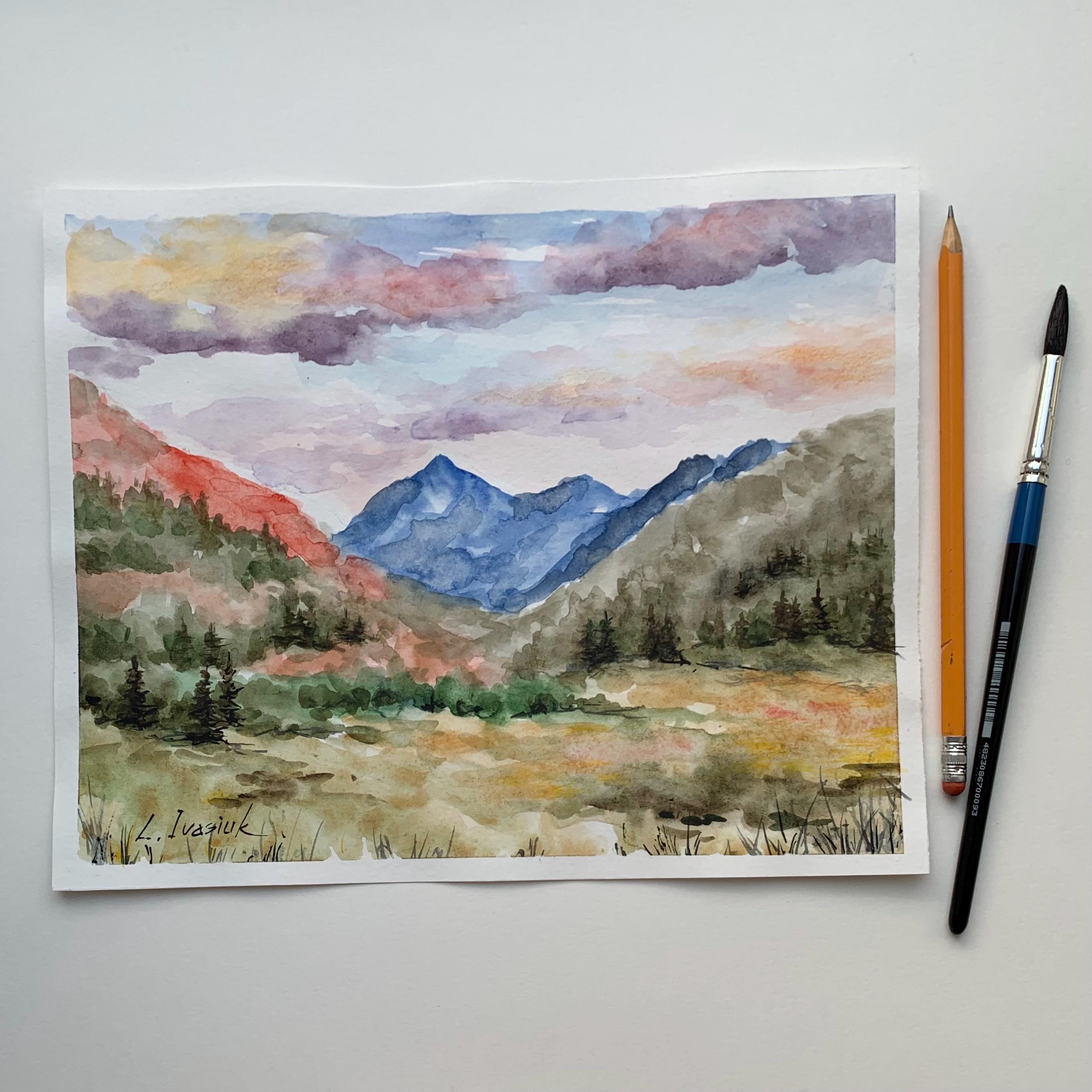 Colorado Mountains Art Landscape Watercolor Painting Rocky Mountains ...