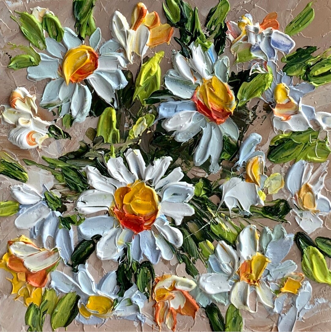 Daisy Flowers Painting Original Oil Painting Small 3d Oil Art - Etsy