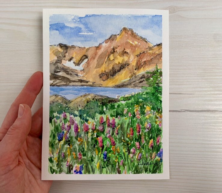 Colorado Watercolor Landscape Painting Wildflowers Original - Etsy