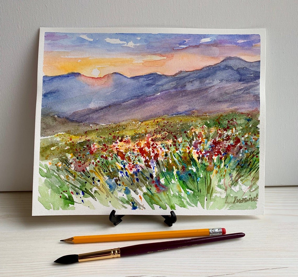 Wildflowers Scenery Painting Colorado Mountain Art Watercolor - Etsy