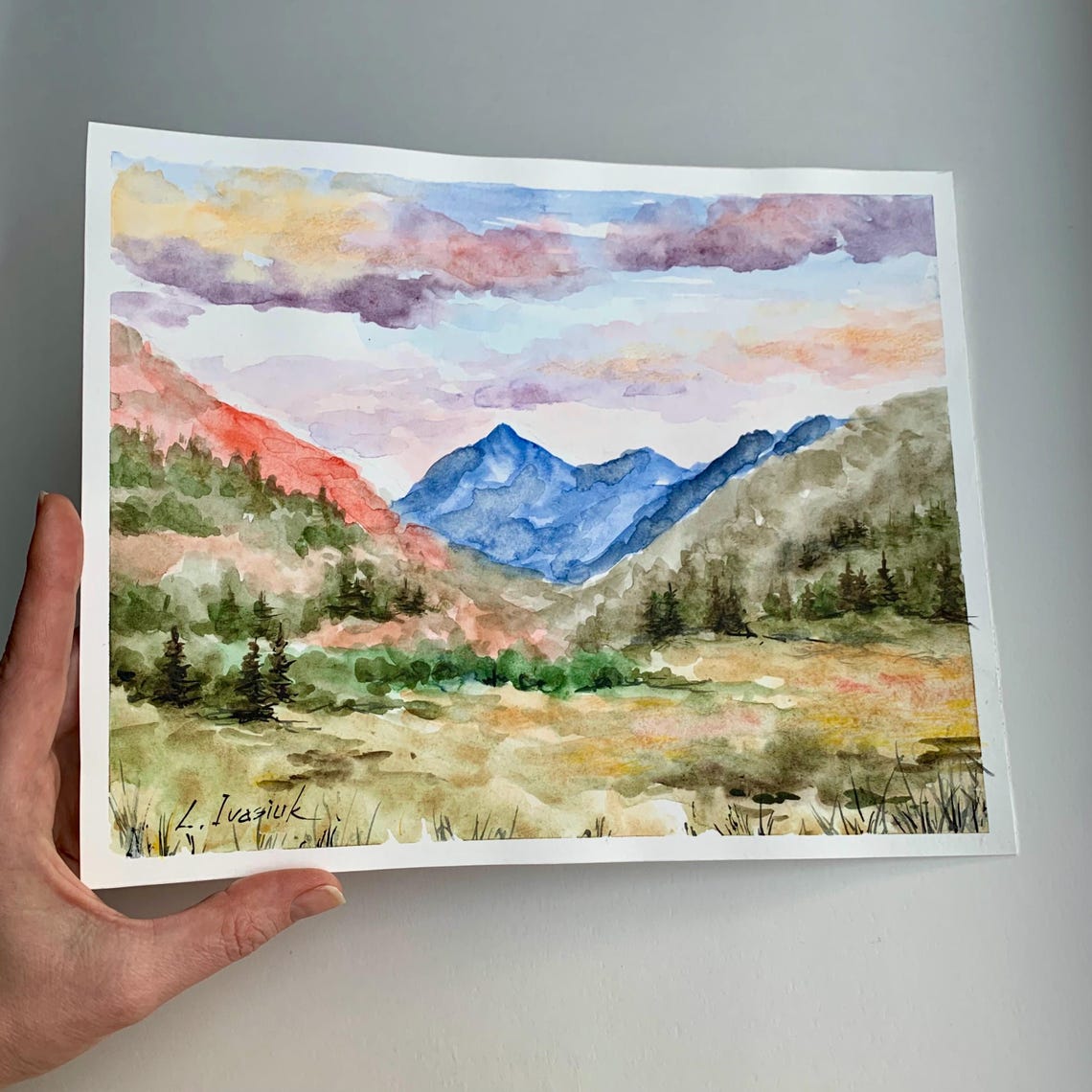 Colorado Mountains Art Landscape Watercolor Painting Rocky Mountains ...