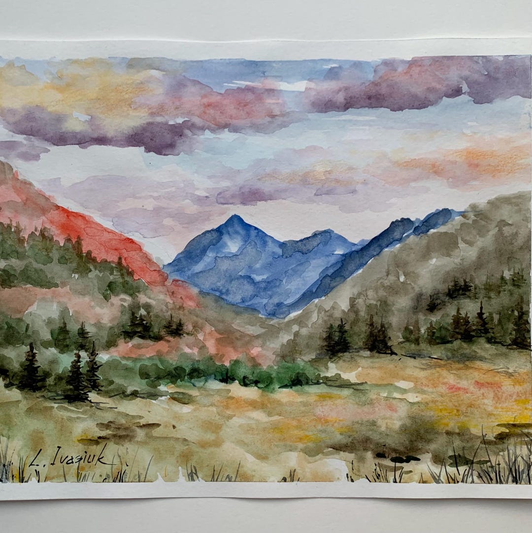 Colorado Mountains Art Landscape Watercolor Painting Rocky Mountains ...
