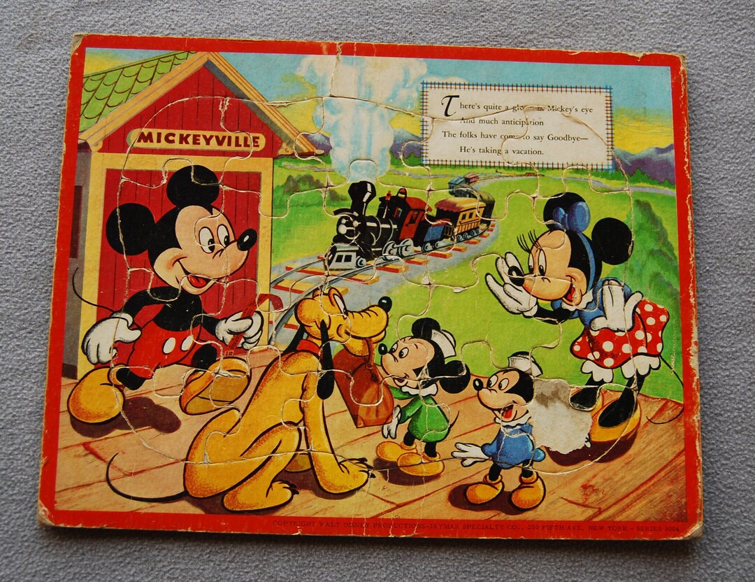 Vintage Puzzle, Walt Disney Productions, Jaymar Specialty Co., Mickey, Mini, Pluto, Collectible ...