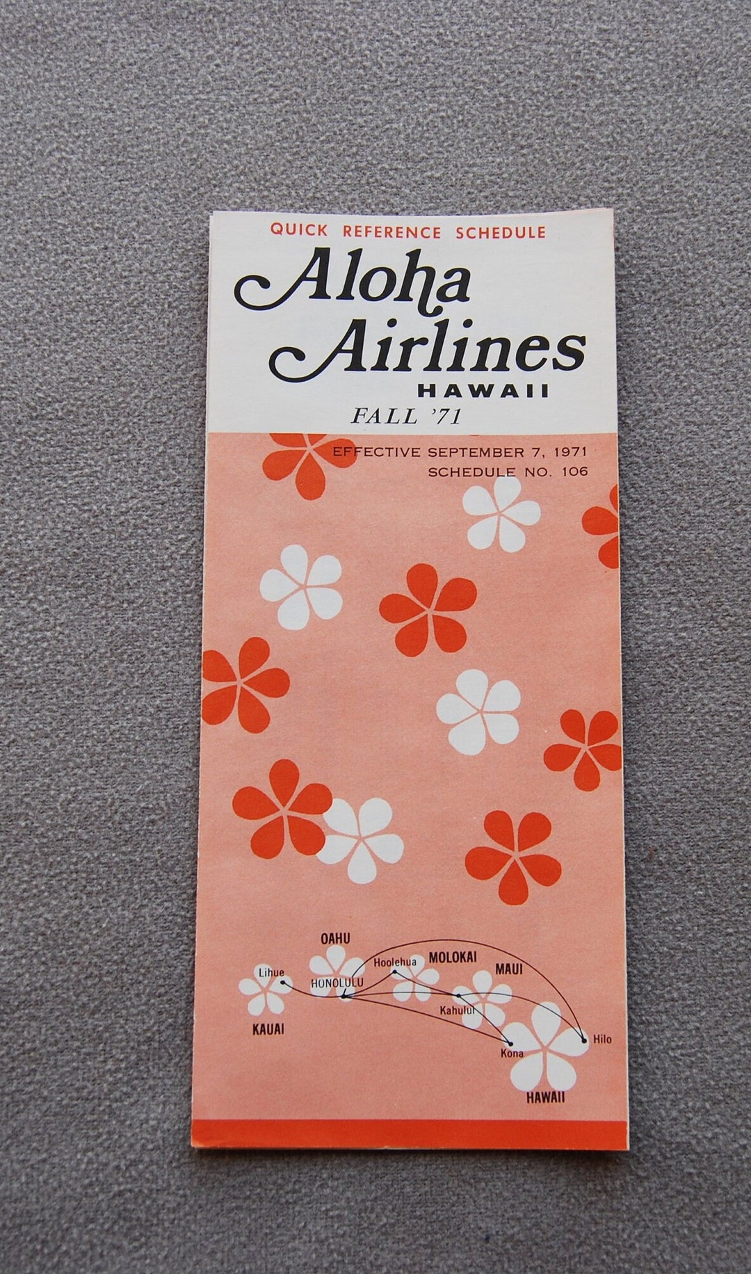 Vintage 1971 Aloha Airlines Schedule, Flight Timetable, Hawaii ...