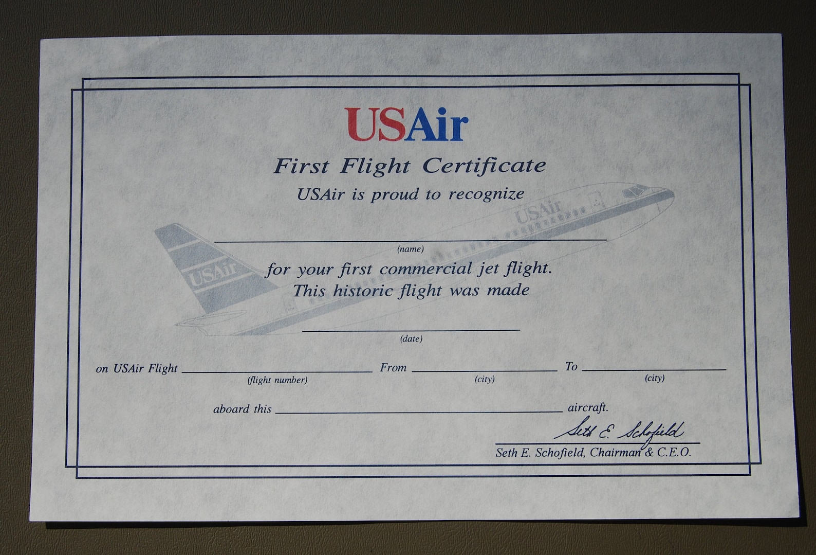 USAir First Flight Certificate Airline Memorabilia | Etsy