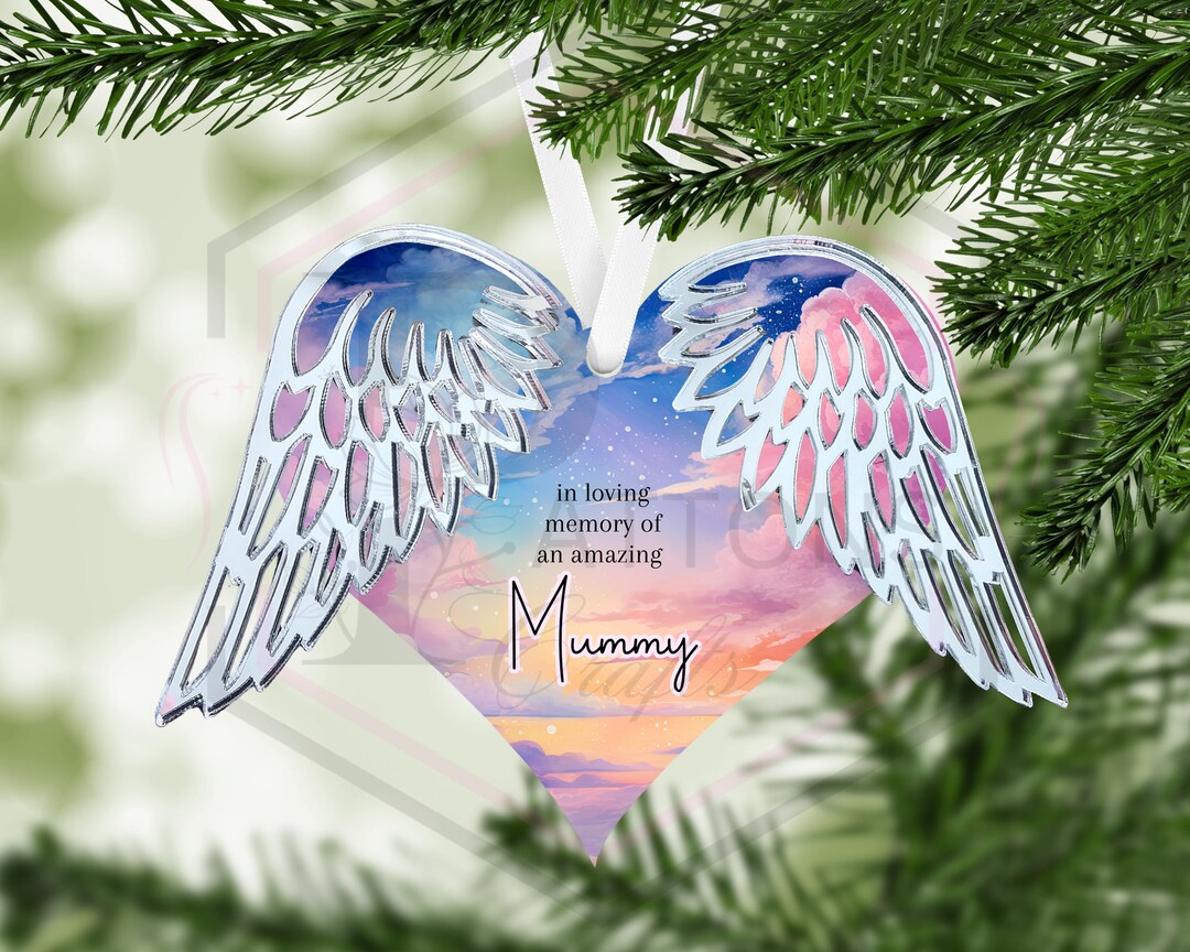 Personalized Memorial Angel Wings Ornament: Mirrored Acrylic Decoration ...