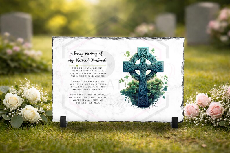 Beloved Husband Memorial Slate Plaque 20x30cm | Celtic Cross Marble ...