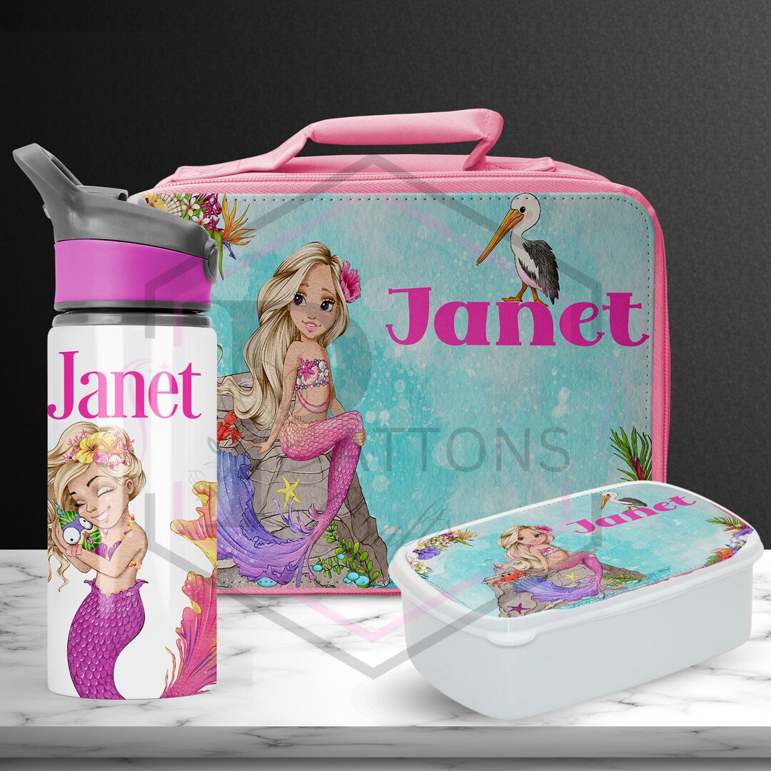 Mermaid Lunch Box Set | Personalised Lunch Bag Set | Mermaid Lunch Box ...