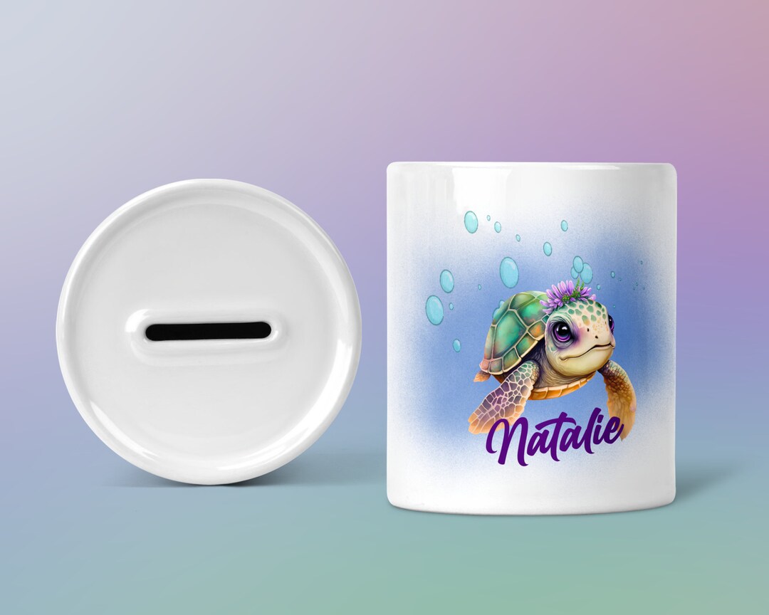 Turtle Ceramic Cylinder Shaped Money Pot, Personalised Bank, Money Box ...