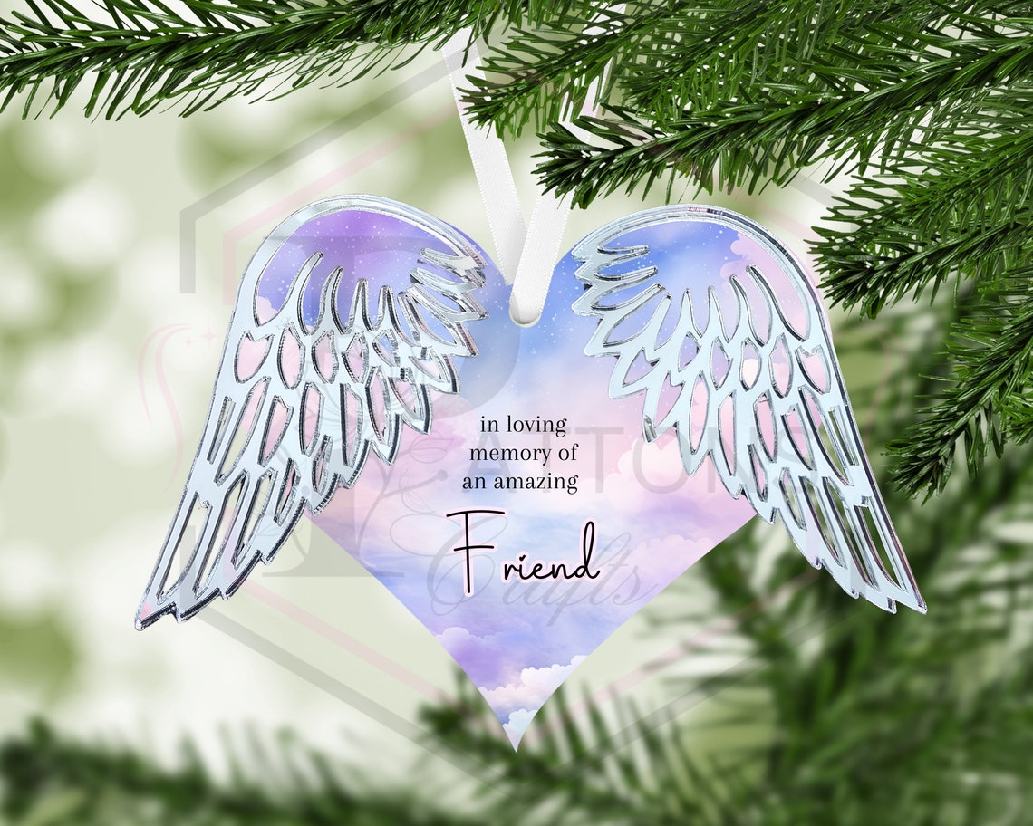 Personalized Angel Wings Memorial Ornament: Mirrored Acrylic in Loving ...