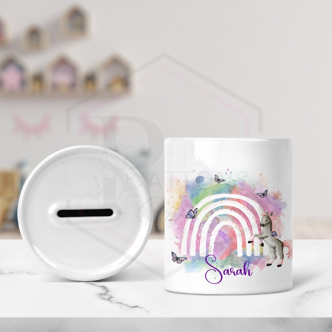 Personalised Money Pot | Money Box | Unicorn Rainbow Money Box | Saving ...