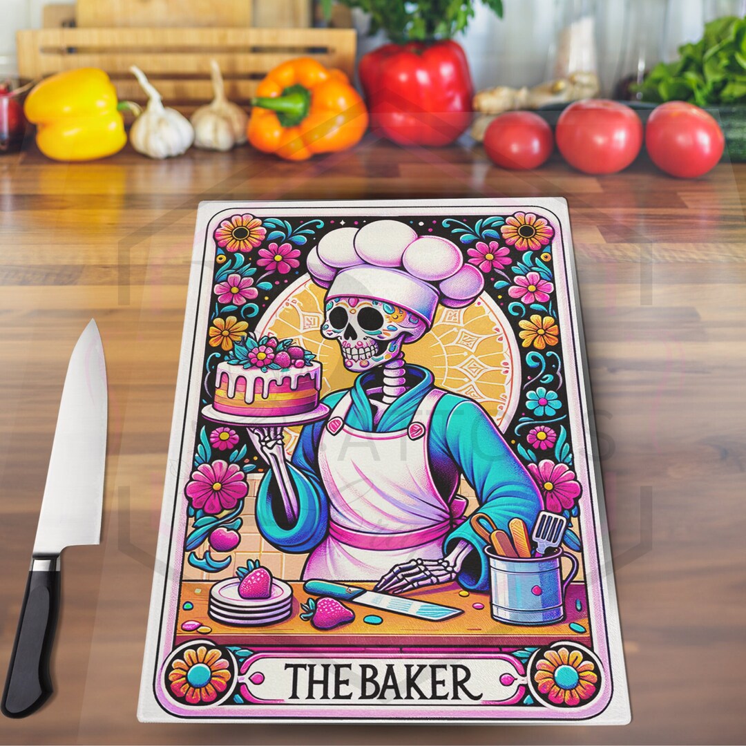 Skull Baker Glass Cutting Board: Spooky Kitchen Decor (39x30cm) - Etsy
