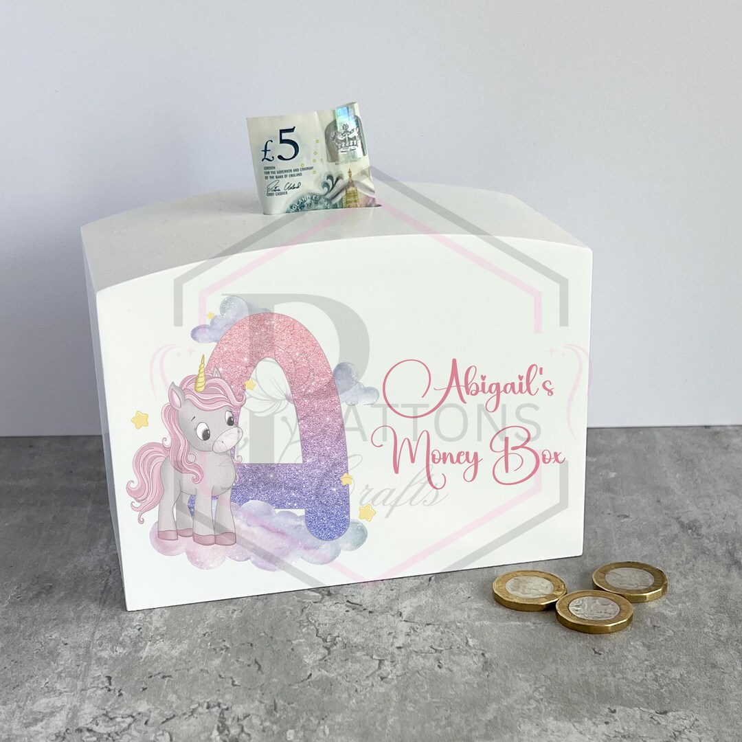 Unicorn Money Box | Wooden Money Box | First Money Box | Personalised ...