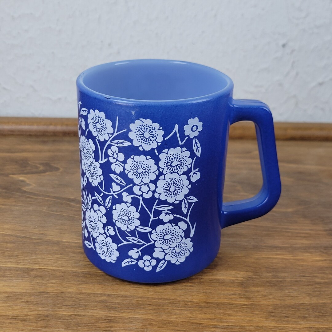 Vintage Federal Glass Blue Calico Mug - Etsy