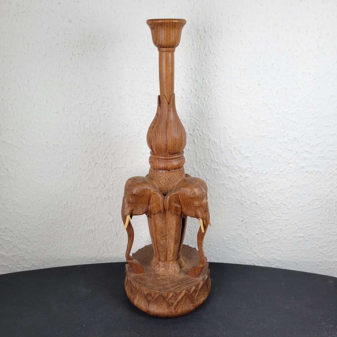 Vintage Wooden Elephant Lamp Base - Etsy