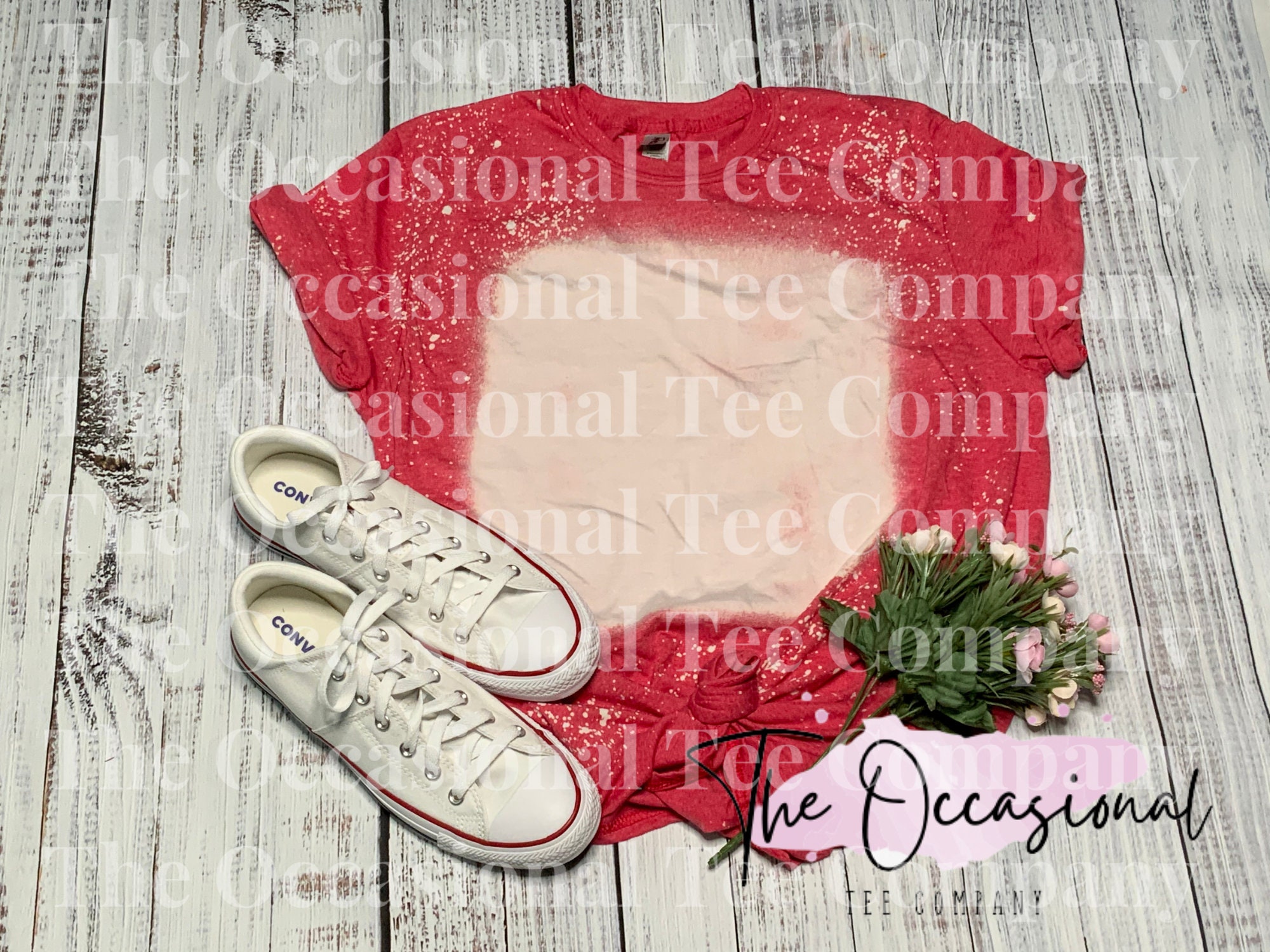 Gildan Softstyle G640 Heather Red T-shirt Mockup, Bleached Tee Mock-up ...