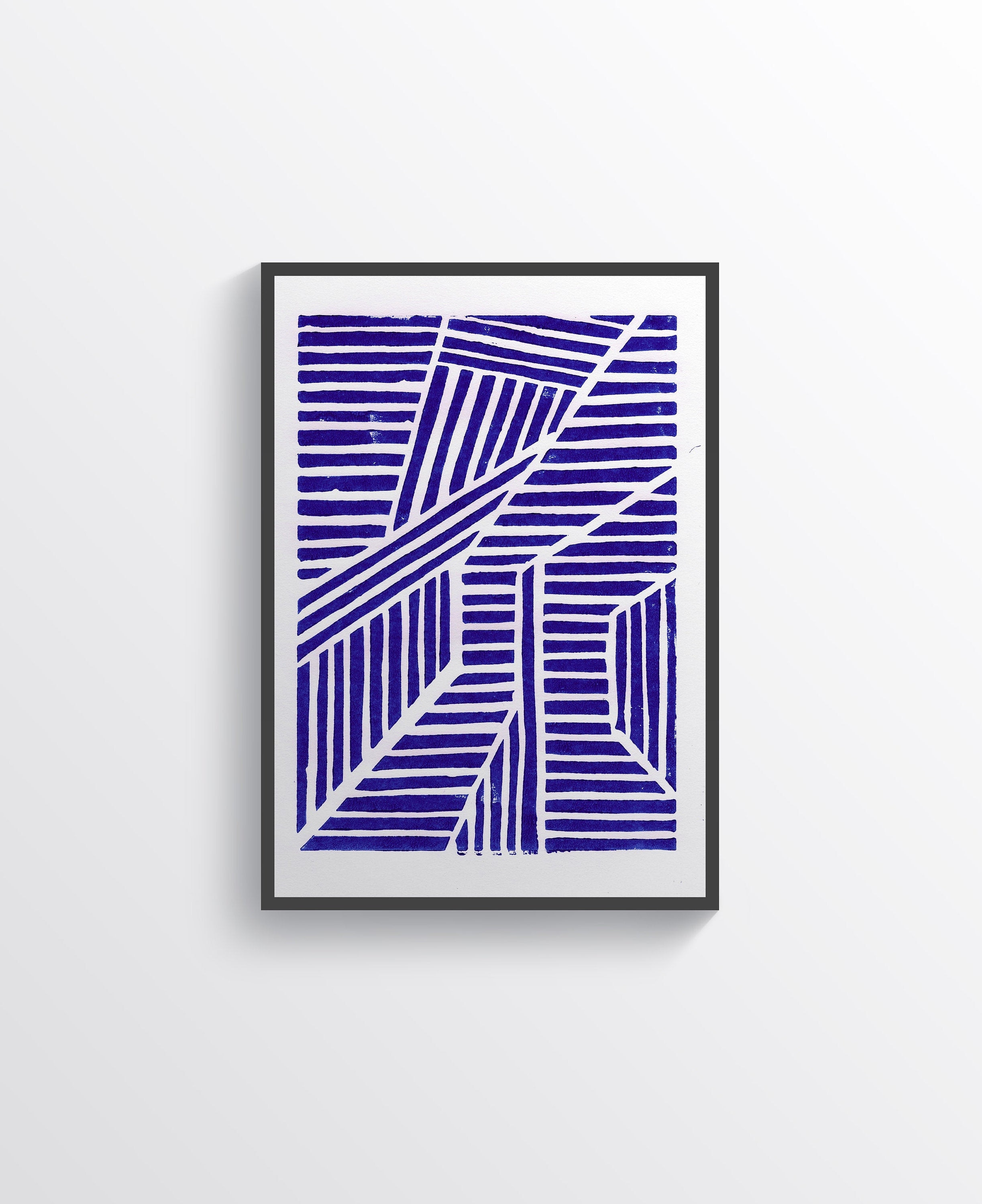 Linoldruck Kunstdruck Abstraktes Geometrisches Muster Blau A4 - Etsy.de