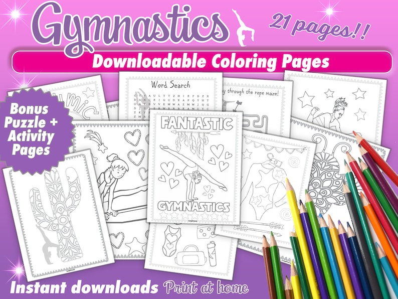 Gymnastics Printable, Gymnastics Coloring, Gymnastics Puzzle, Party ...