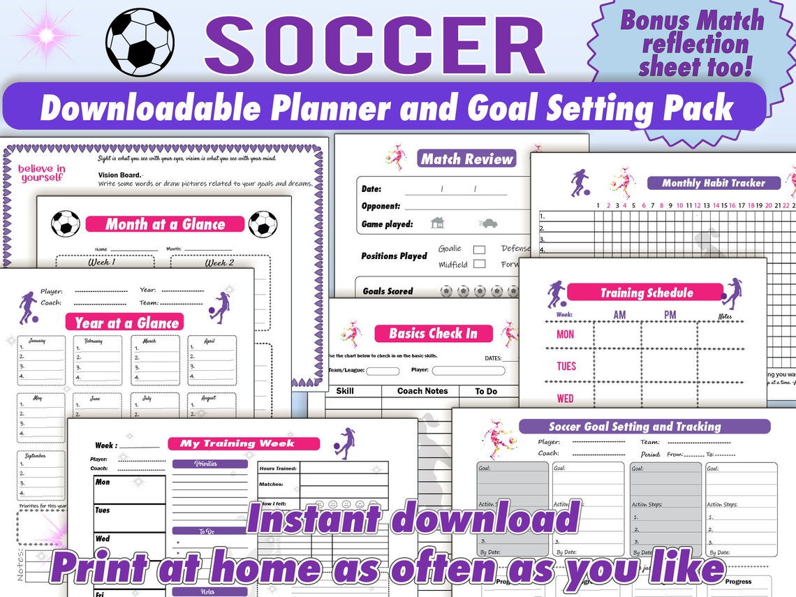 Soccer Planner for Kids, Girls Soccer Goal Setting, Schedule, Month and ...