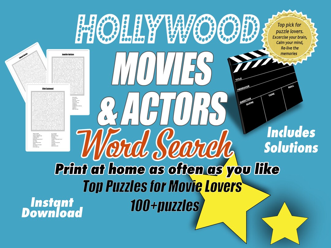 Movies and Actors Wordsearch 100 + Puzzles - Etsy