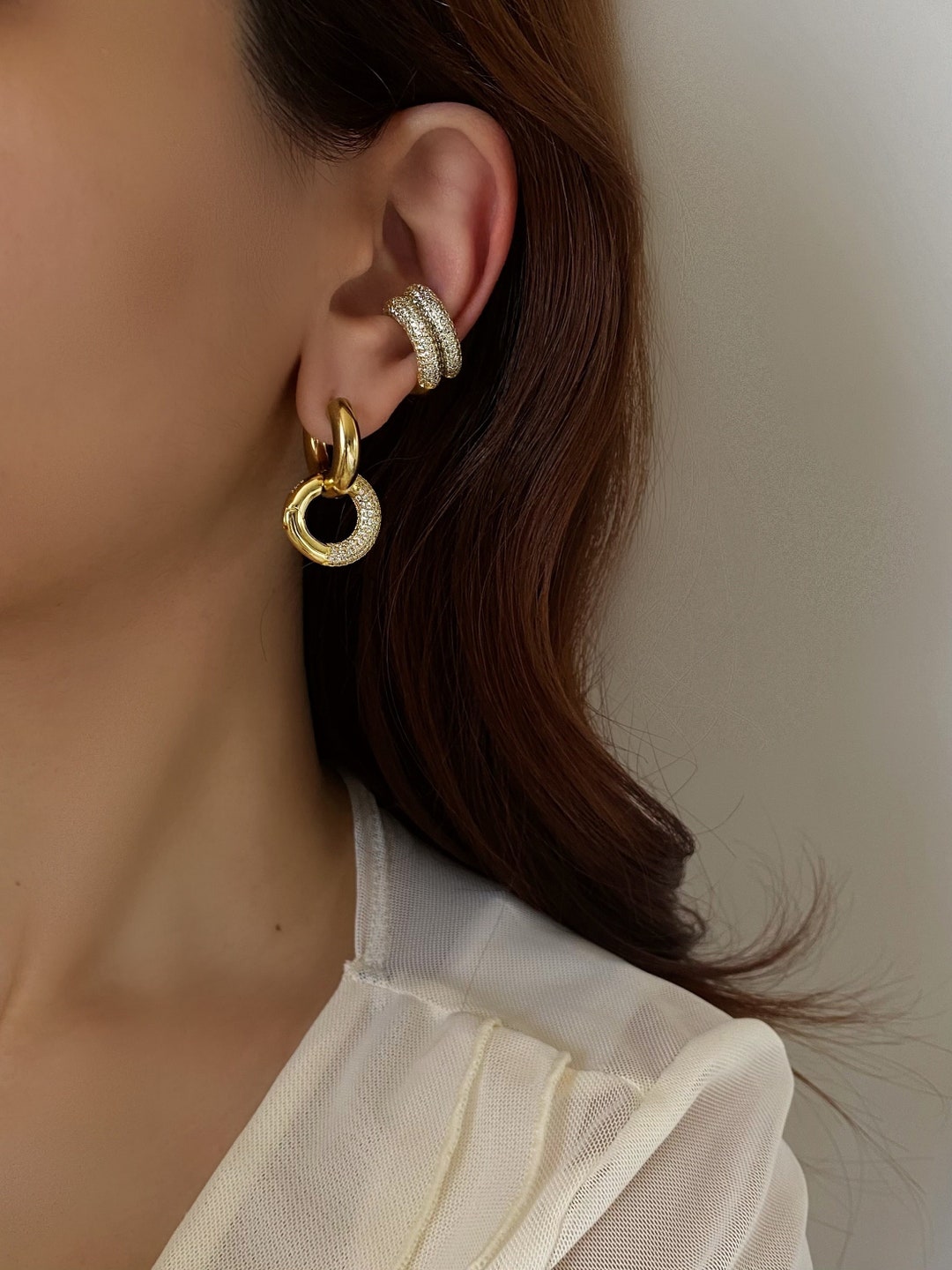 Pave Chunky Ear Cuff, Chunky Gold Ear Cuff, Thick Ear Cuff, Diamond Ear Cuff - Etsy