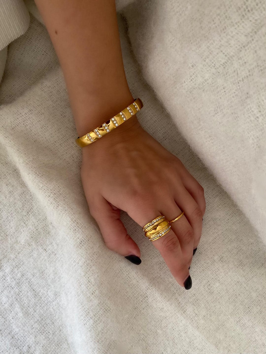Chunky Gold Statement Ring – 18K Gold Plated Bubble Band With Zircon ...