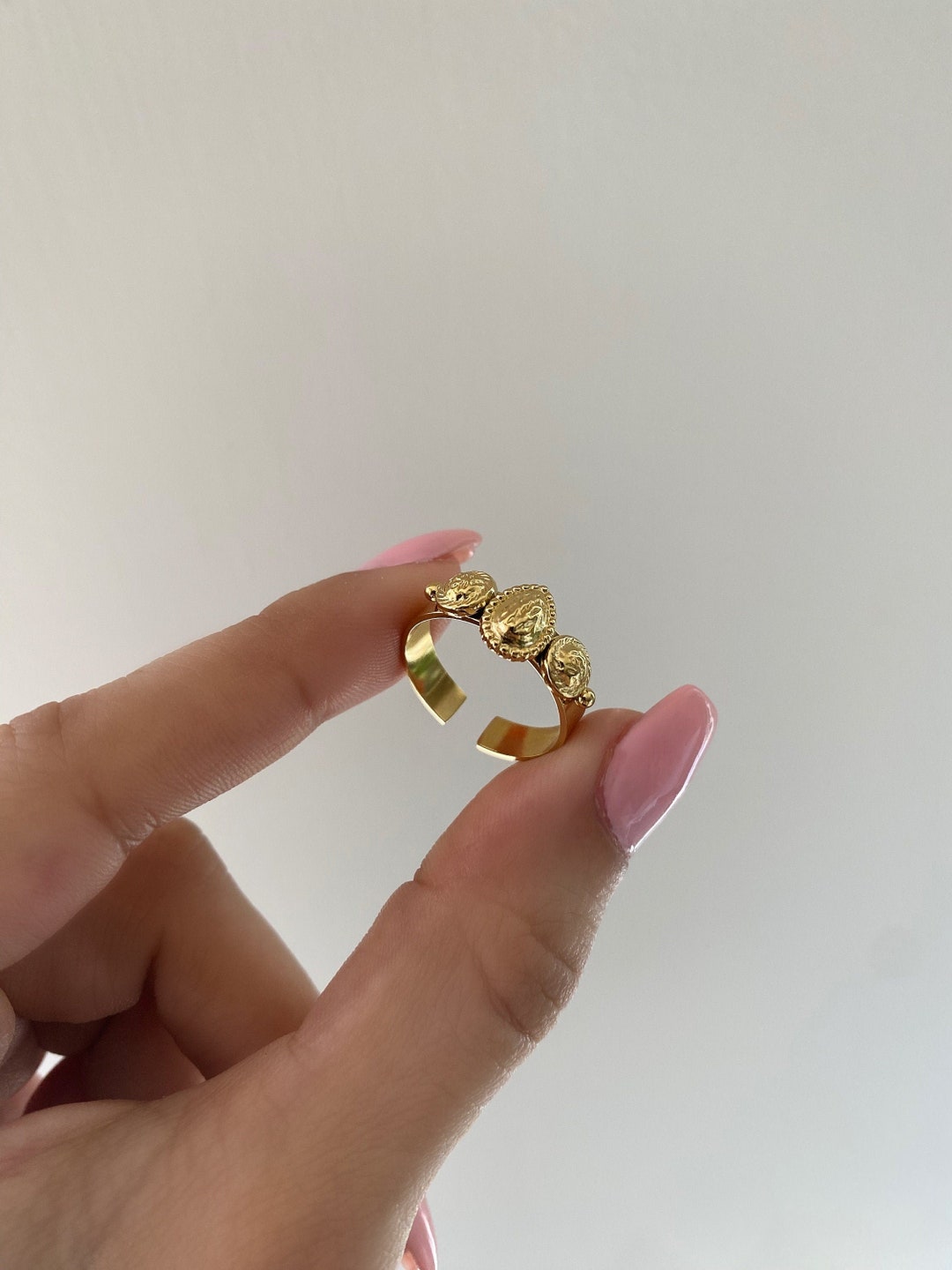 14K Gold Plated Thick Gold Ring Adjustable Gold Band Ring - Etsy