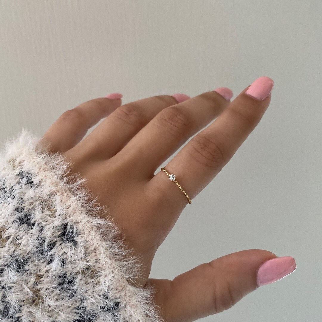 18K Gold Plated Tiny Diamond Ring Thin Stacking Ring Dainty Gold Ring Tiny Ring Minimalist ...