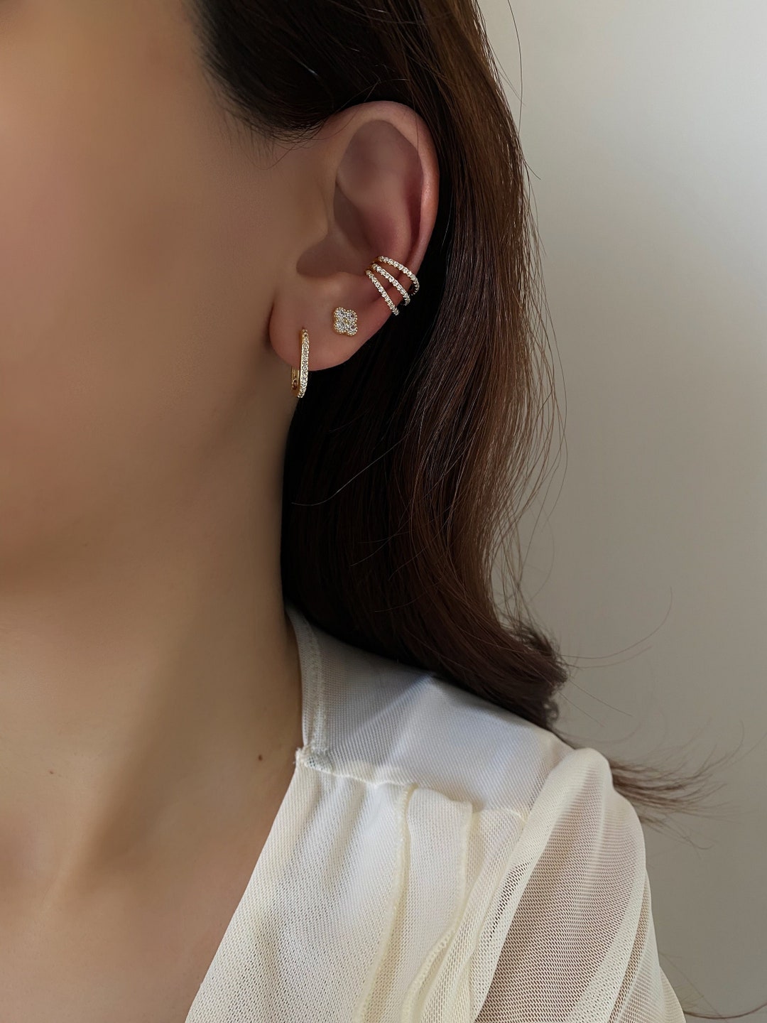 Gold Pave Ear Cuff, Triple Conch Ear Cuff, Minimalist Ear Cuff, Dainty ...