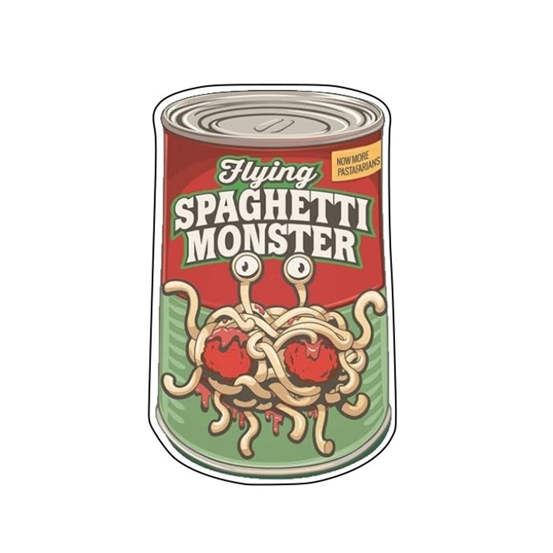 FSM, Flying Spaghetti Monster Soup Can 4x2.5 Sticker UV & Water ...
