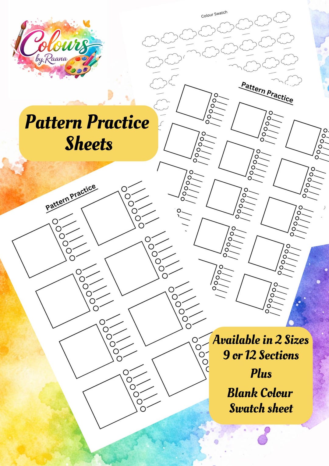 Printable Pattern Practice Paper | 8 & 12 Section Sheets + Blank Colour ...