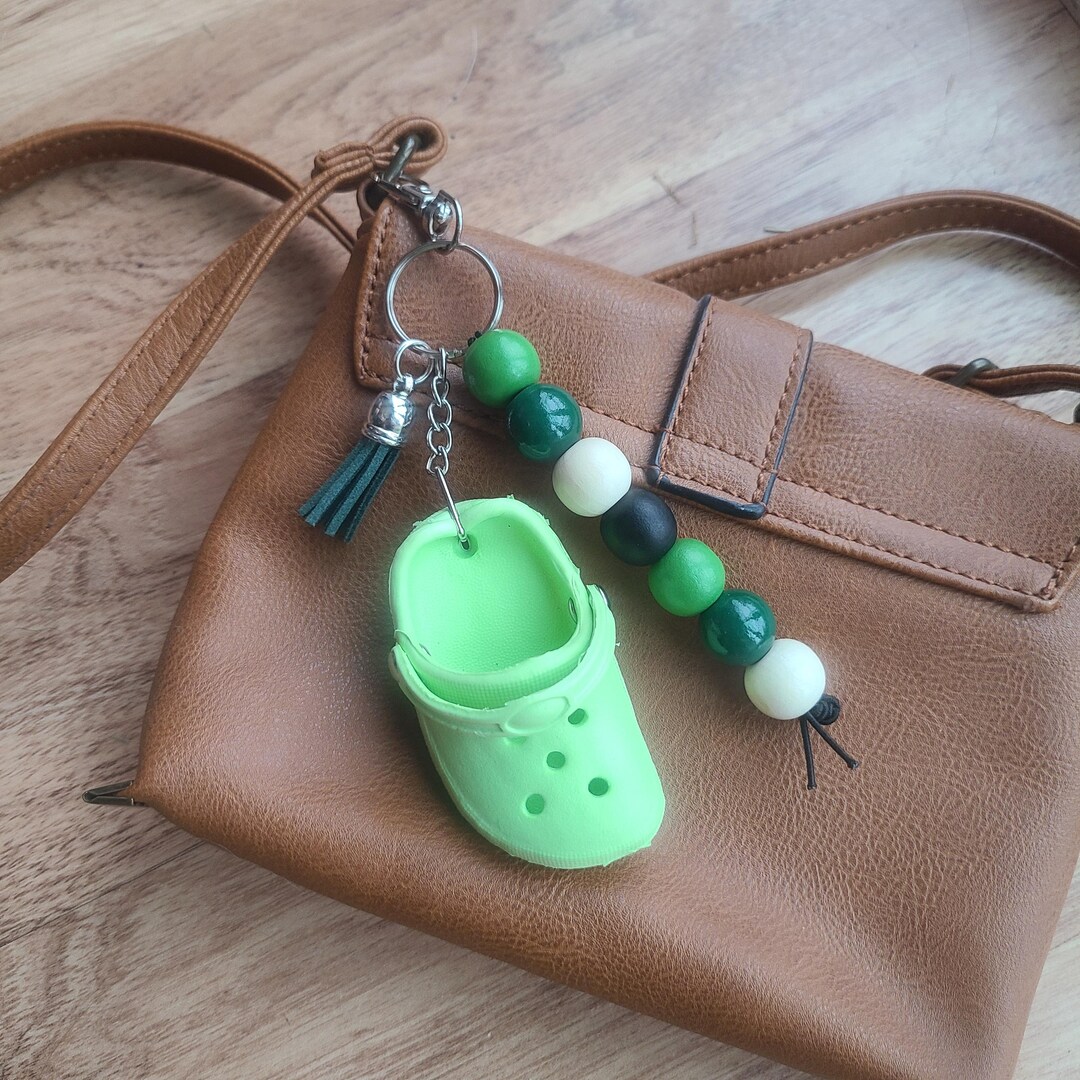 Croc Keychain: Rubber Charm, Wooden Beads & Tassel - Etsy