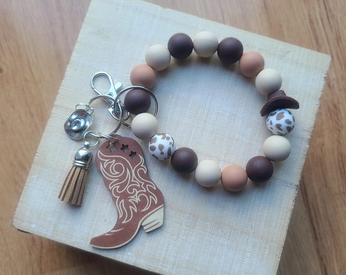 Pink Cow Girl Western Key Wristlet Key Fob Holder Wristlet Key Chain ...