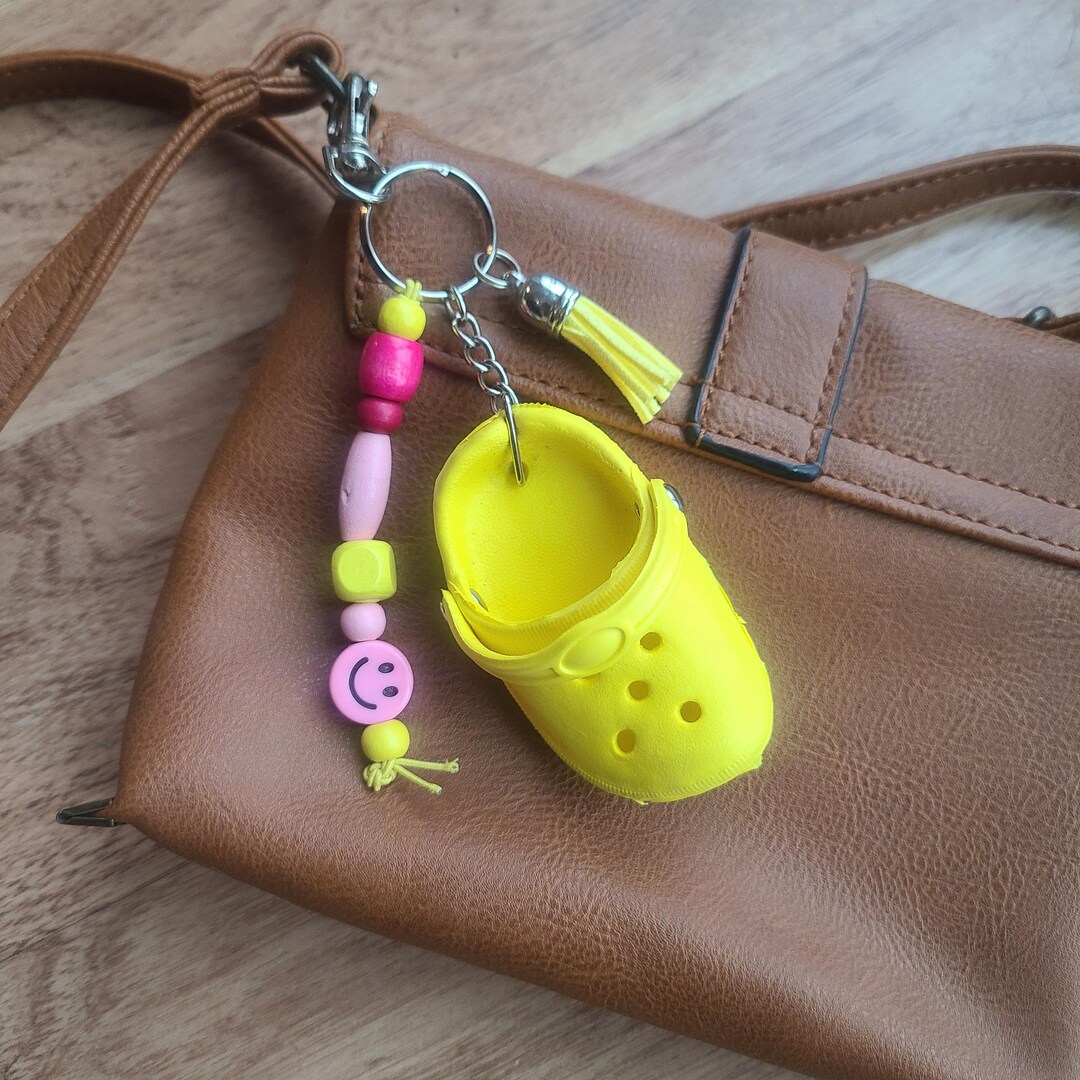 Croc Keychain: Rubber Croc Charm, Wooden Beads & Tassel - Etsy